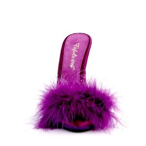 Dolls Kill | Shoes | Purple Marabou Feather Satin And Suede Sandal ...